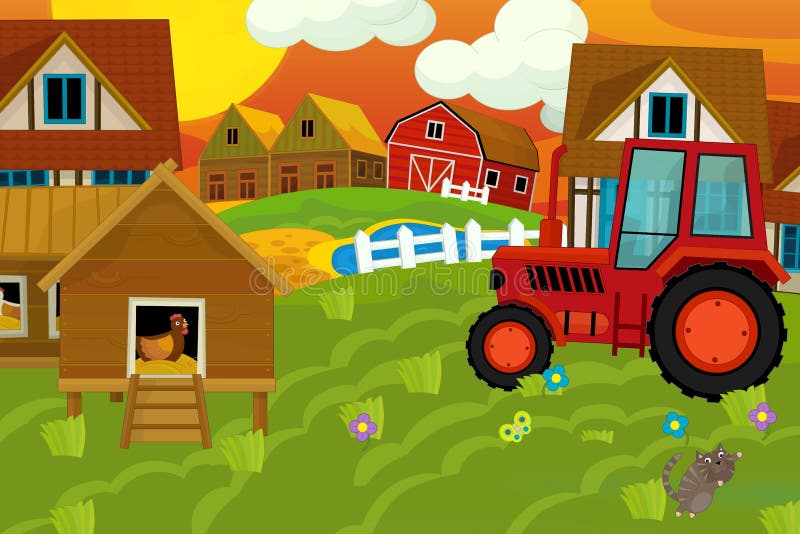 Cartoon Ranch Farm Scene for Different Usage Illustration Stock ...