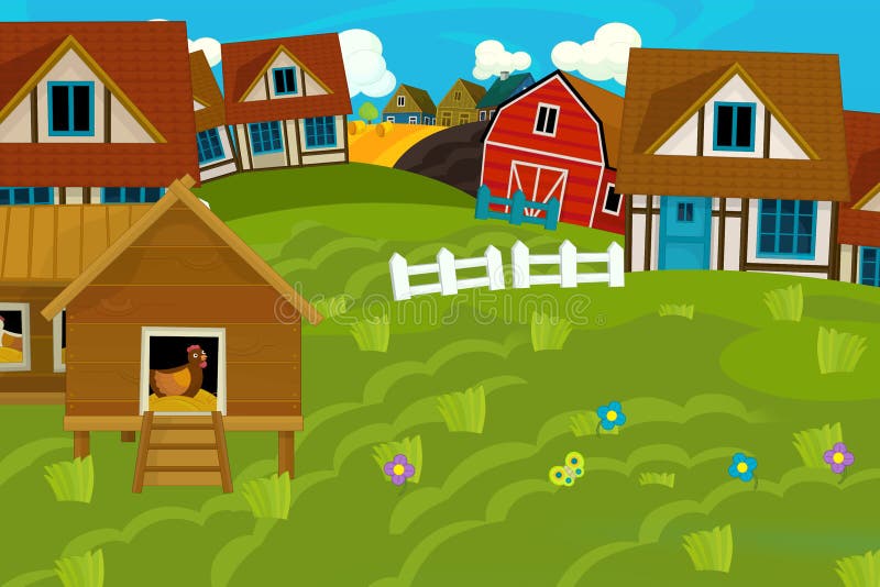 Cartoon Ranch Farm Scene for Different Usage Illustration Stock ...