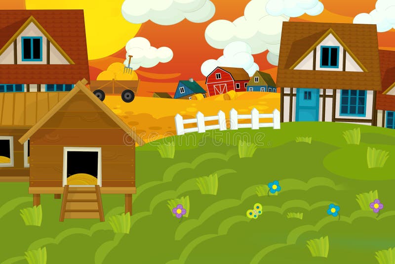 Cartoon Ranch Farm Scene for Different Usage Illustration Stock ...