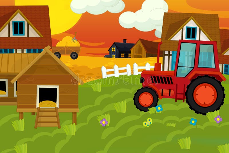 Cartoon Ranch Farm Scene for Different Usage Illustration Stock ...
