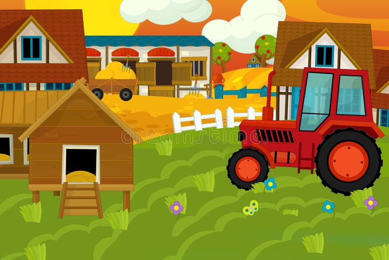 Cartoon Ranch Farm Scene for Different Usage - Illustration for ...