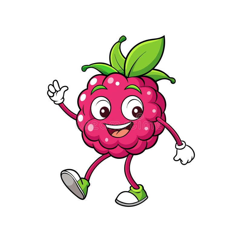 Cartoon Raspberry Character Waving Arm with Friendly Expression Stock ...