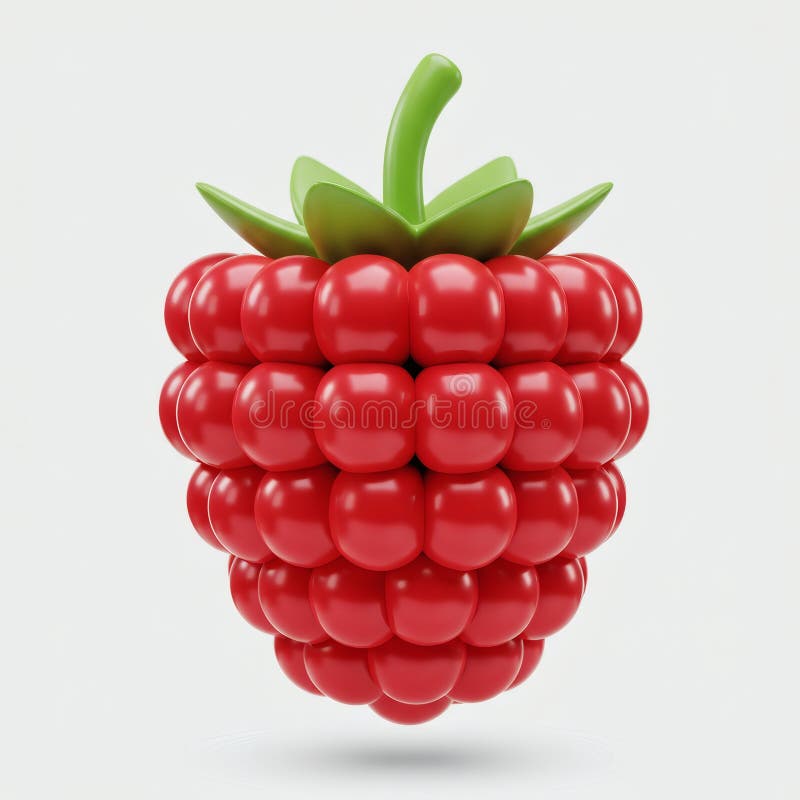 Cartoon Raspberry 3d Render on White Background for Fruit Illustrations ...