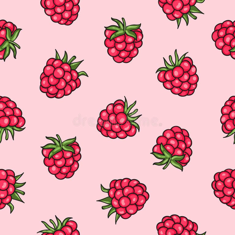 Cartoon Raspberry Pattern. Vector Seamless Berry Print Stock Vector ...