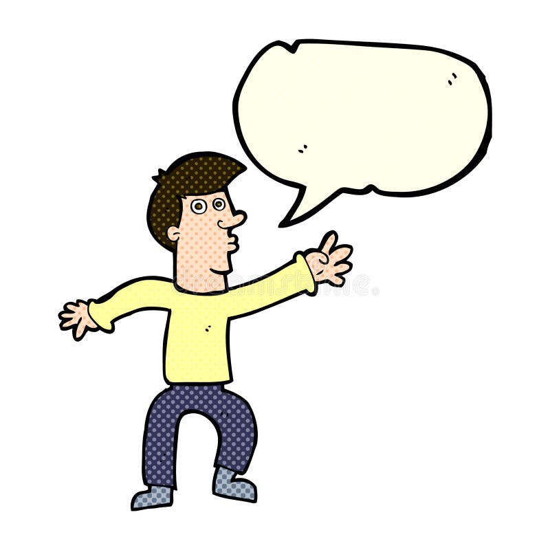Cartoon Reaching Man with Speech Bubble Stock Illustration ...