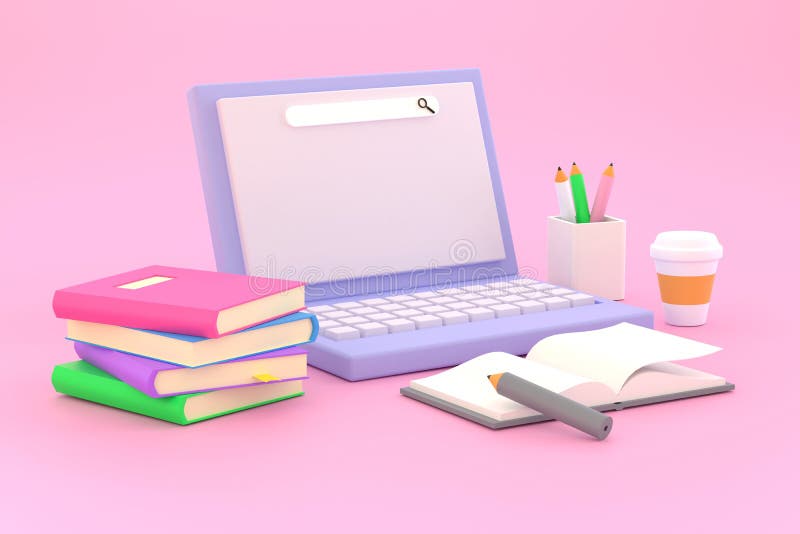 Cartoon Readiness To Study Laptop for Educational Information Stock ...