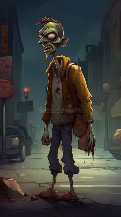 Cartoon Realism Zombie in the Street Stock Illustration - Illustration ...