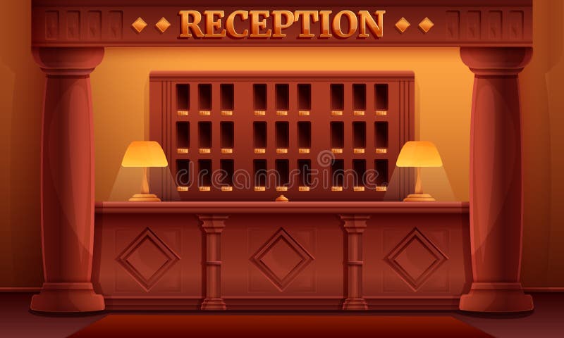 Cartoon Reception Interior of a Vintage Old Hotel Stock Illustration ...
