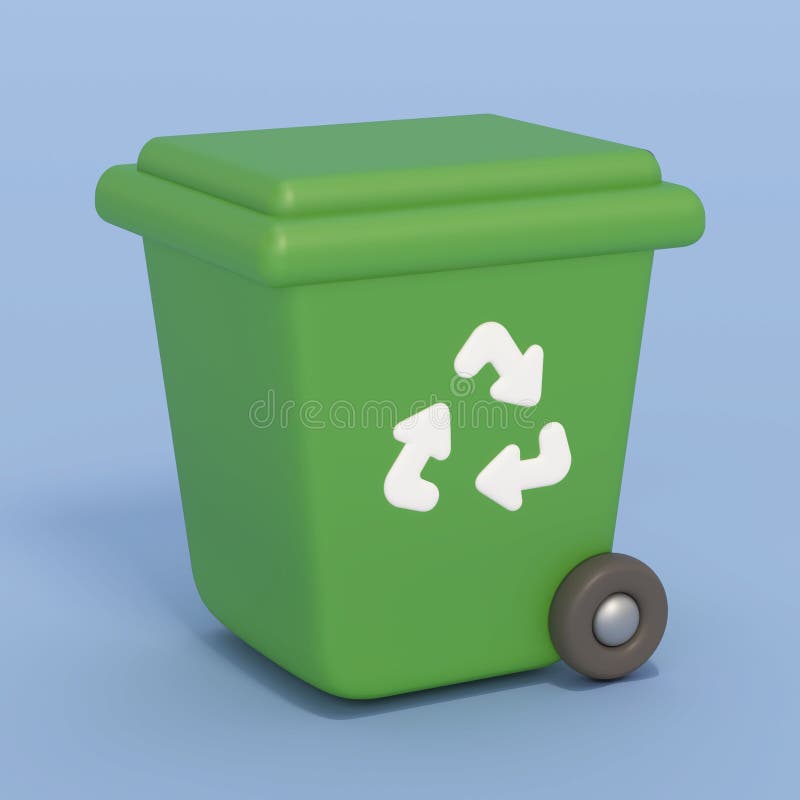 Cartoon Recycle Bin Isolated on Blue Background. 3D Illustration Stock ...