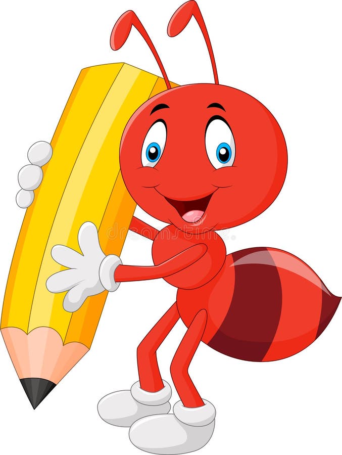 Cartoon Red Ant Holding Pencil Stock Vector - Illustration of isolated ...