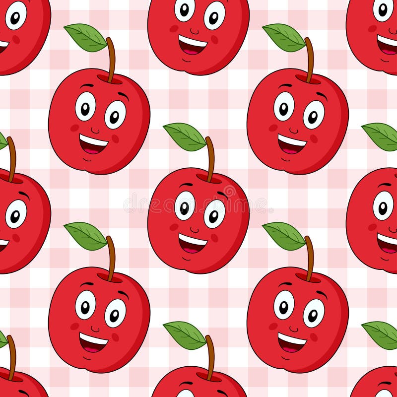 Cartoon Red Apple Seamless Pattern Stock Vector - Illustration of ...