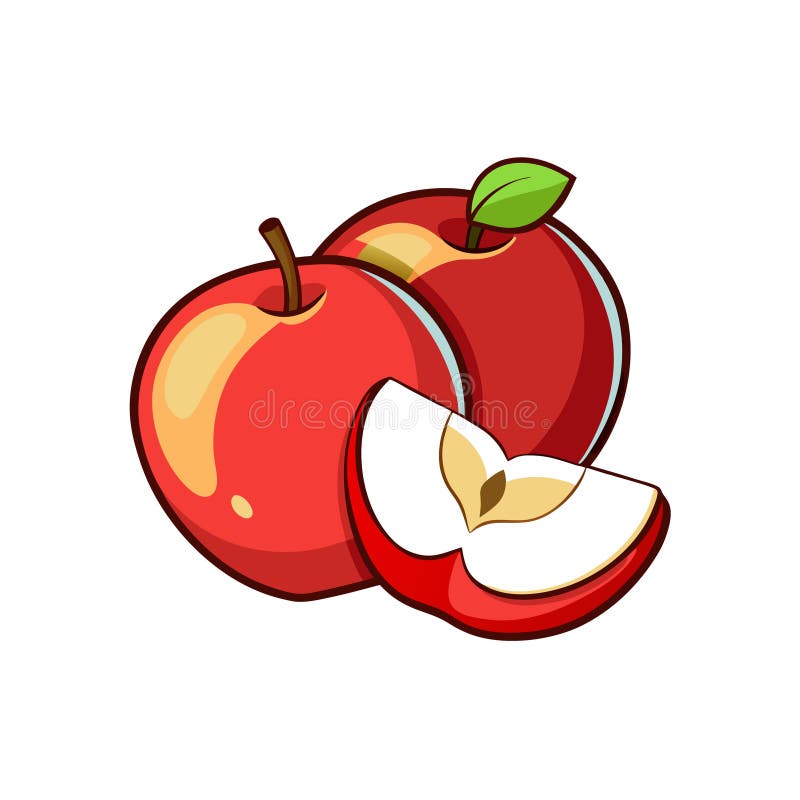 Cartoon Red Apples with Slice, Illustration, Fruit Stock Image ...