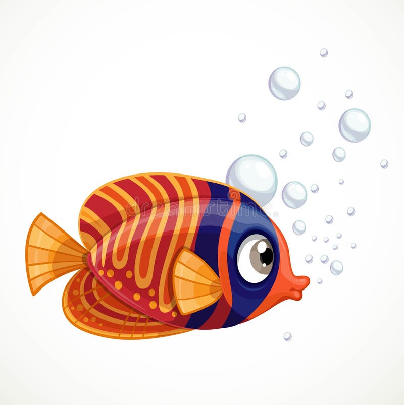 Cartoon Red and Blue Stripped Fish Isolated on a White Background Stock ...