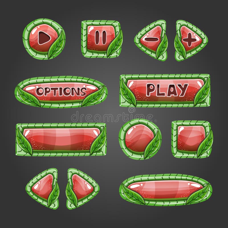 Cartoon Red Buttons with Leaves. Stock Illustration - Illustration of ...