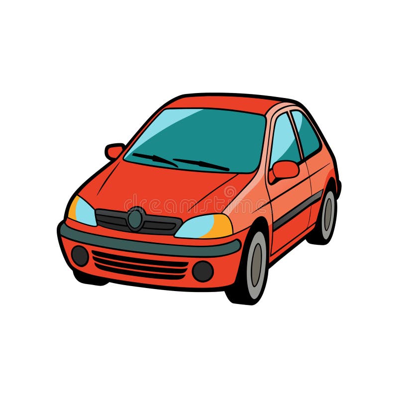 Cartoon Red Car with Black Outline on White Stock Illustration ...