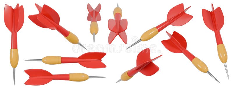 Cartoon Red Dart Set in Different Angles. 3D Rendering. Stock Image ...
