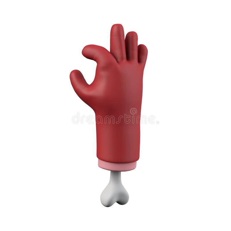 Cartoon Red Devil Halloween Pointing Chopped Off Hand with Bone. 3D ...