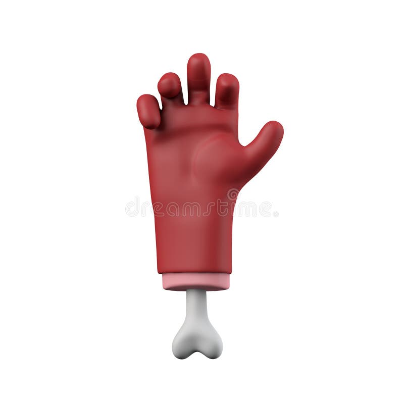 Cartoon Red Devil Halloween Thumbs Up Chopped Off Hand with Bone. 3D ...