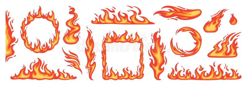 Cartoon Red Flame. Fire Flames, Hot Fireball, Danger Wildfire Campfire ...