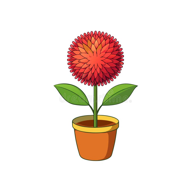 Cartoon Red Flower in Pot Illustration Stock Photo - Illustration of ...