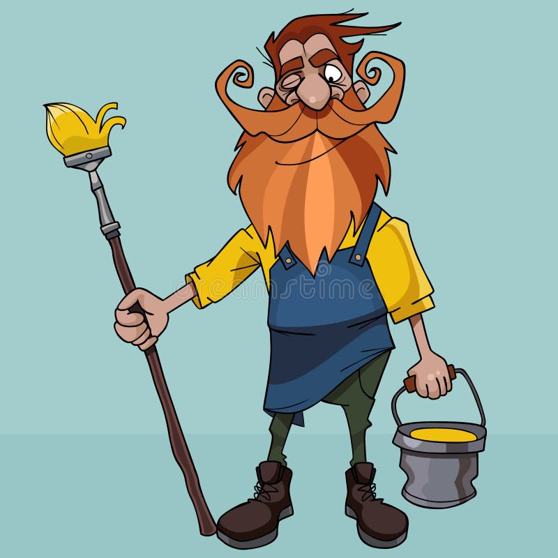 Cartoon Red Man with a Bucket of Paint and a Paint Brush Stock Vector ...