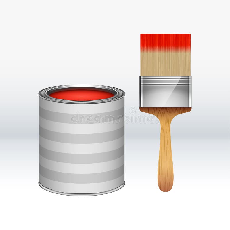 Cartoon Red Paint Bucket with and Paint Brush. Vector Illustration ...