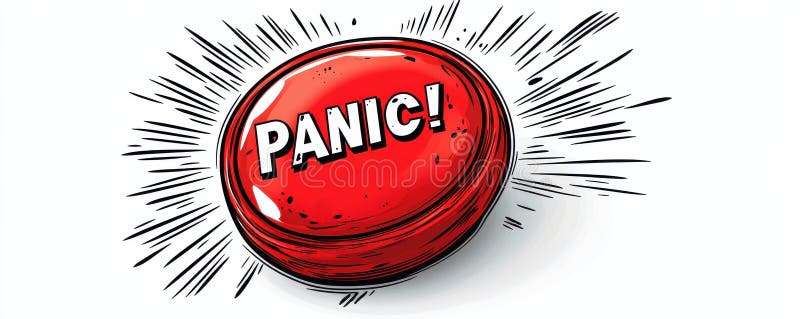 Cartoon Red Panic Button Illustrating Urgency and Immediate Action Stock Photo - Image of ...