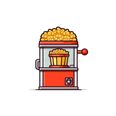 Cartoon Red Popcorn Machine with Overflowing Popcorn Stock Illustration ...