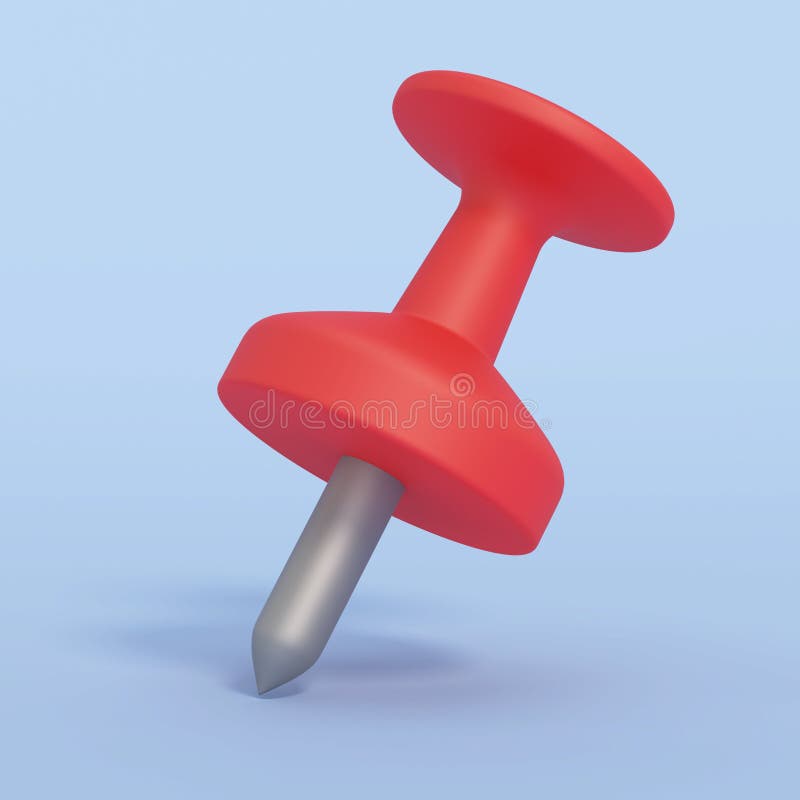 Cartoon Red Pushpin Icon Isolated on Blue Background. 3D Illustration ...