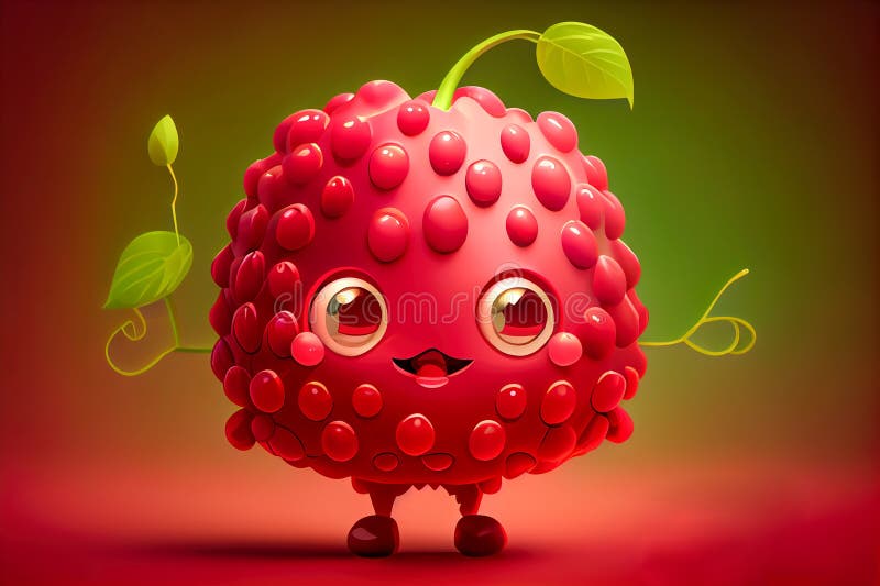 Cartoon Red Raspberry with Eyes. Generative AI, Generative, AI Stock ...