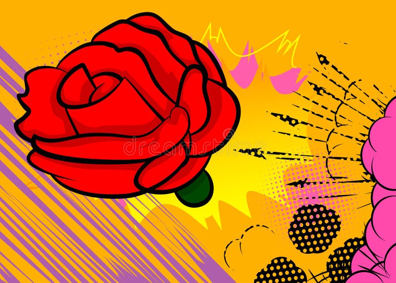 Cartoon Red Rose, Comic Book Flower. Retro Vector Comics Pop Art Design ...