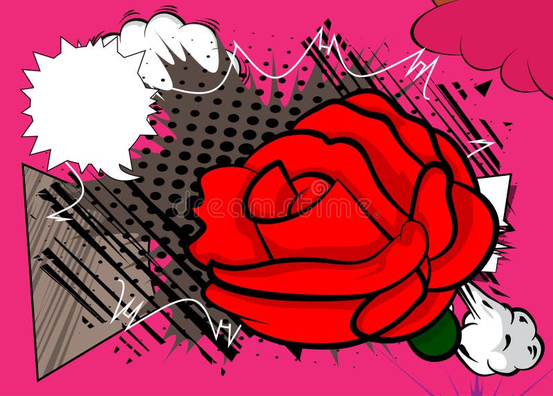 Cartoon Red Rose, Comic Book Flower. Retro Vector Comics Pop Art Design ...