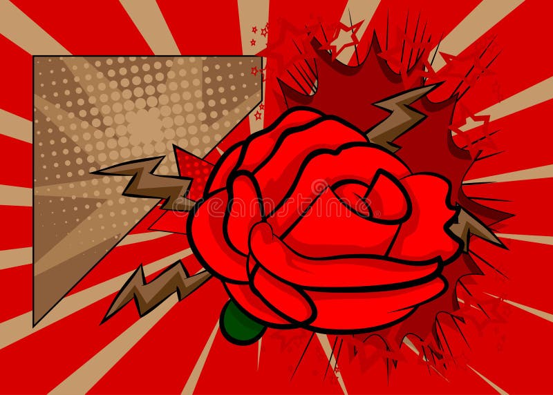 Cartoon Red Rose, Comic Book Holiday. Retro Vector Comics Pop Art ...