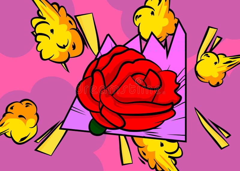 Cartoon Red Rose, Comic Book Holiday. Retro Vector Comics Pop Art ...