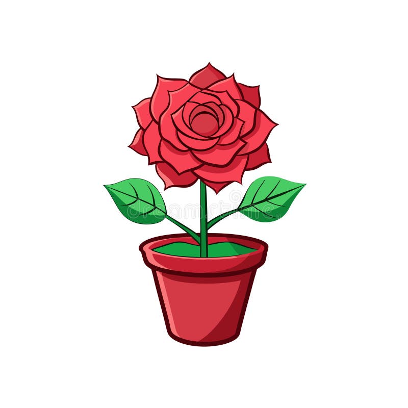 Cartoon Red Rose Plant in Pot Illustration Stock Illustration ...