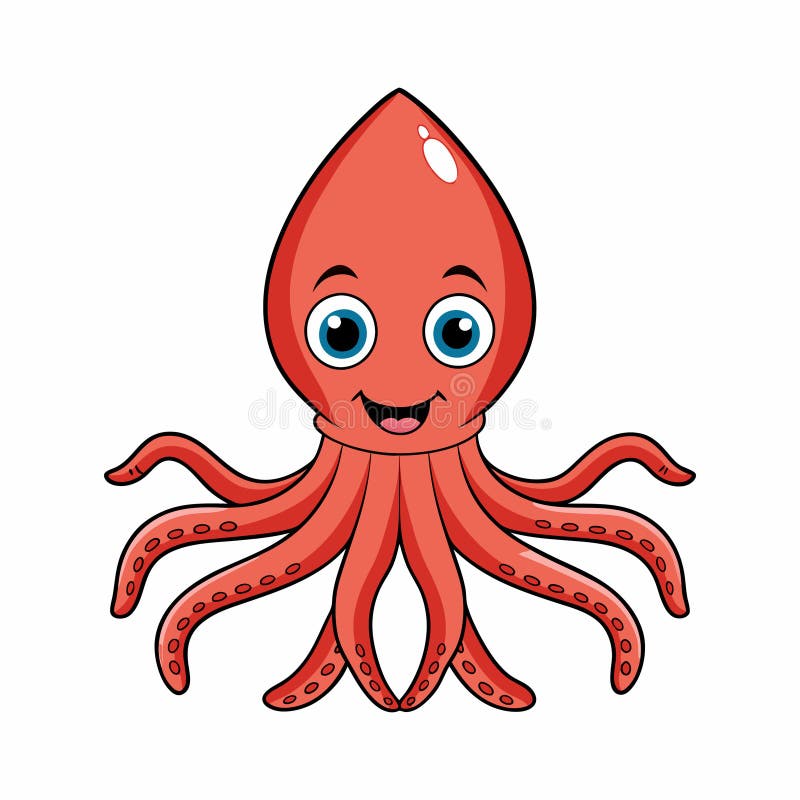 A Cartoon Red Squid stock vector. Illustration of playful - 350620487