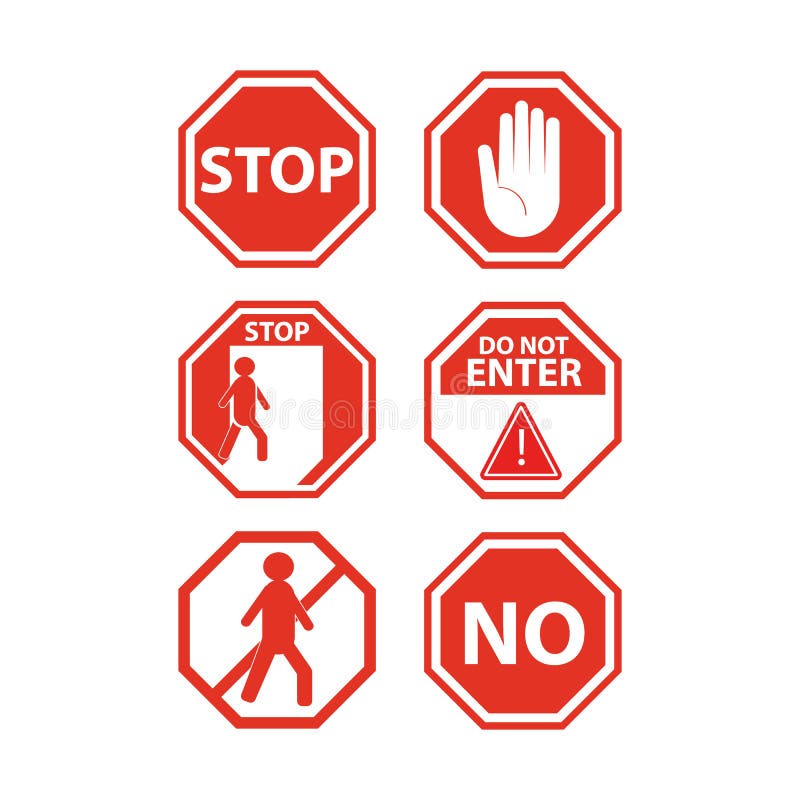 Cartoon Red Stop Signs Icon Set Different Type. Vector Stock Vector ...