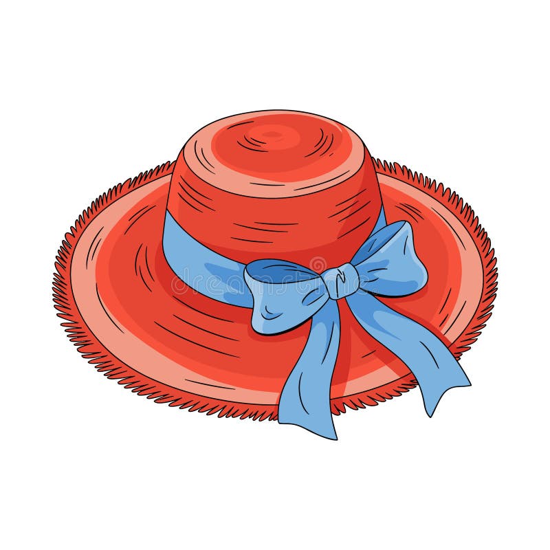 Cartoon Red Sun Hat with Blue Bow Vector Stock Vector - Illustration of ...