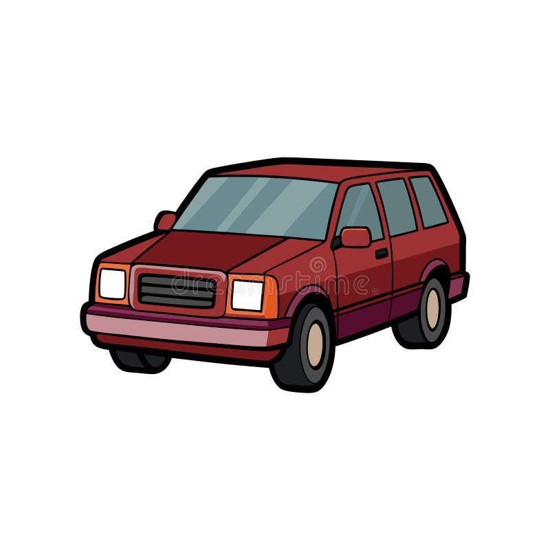 Cartoon Red SUV Illustration Isolated on White Background Stock ...