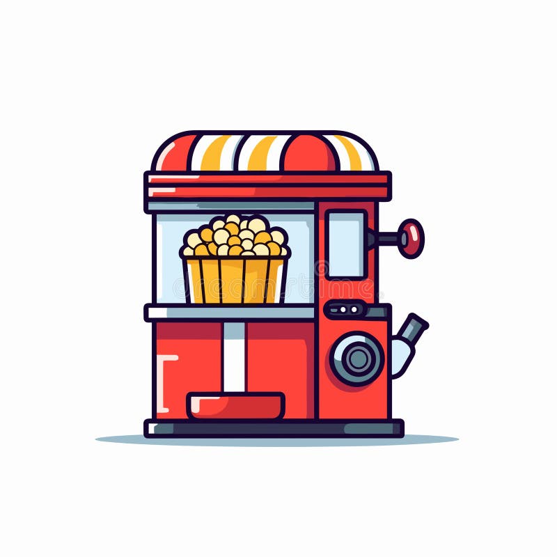 Cartoon Red and Yellow Popcorn Machine with Popcorn Bucket Stock ...