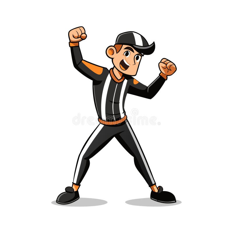 Cartoon Referee Celebrating, Referee in Striped Uniform, Cartoon ...