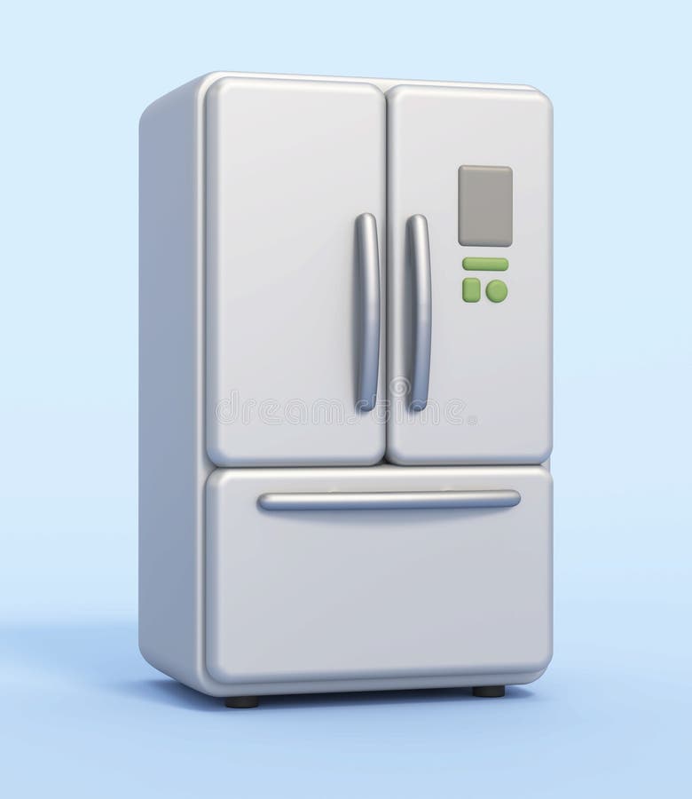 Cartoon Refrigerator Isolated on Blue Background. 3D Illustration Stock ...