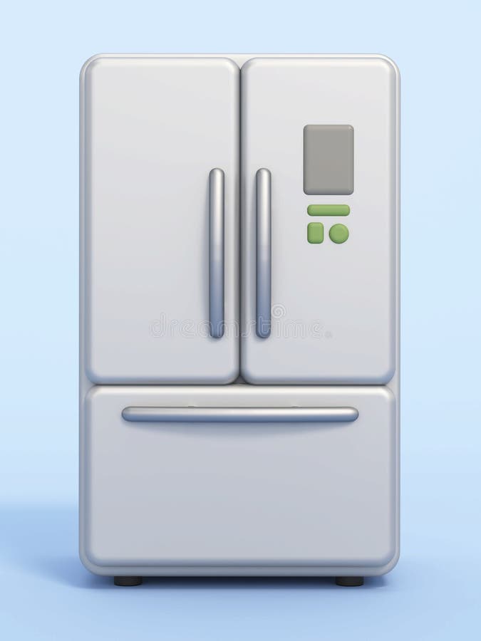 Cartoon Refrigerator Isolated on Blue Background. 3D Illustration Stock ...