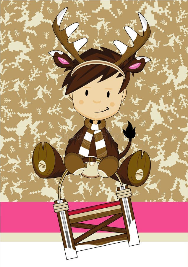 Cartoon Reindeer Boy on Sledge Stock Vector - Illustration of reindeers ...