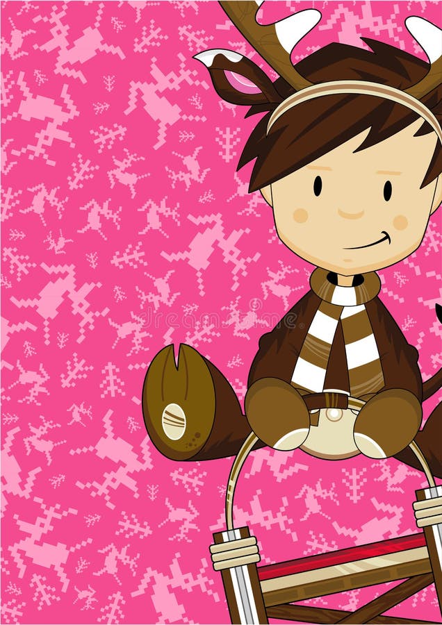 Cartoon Reindeer Boy on Sledge Stock Vector - Illustration of antlers ...