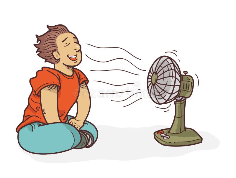 Cartoon Relaxing in Front of Fan Stock Vector - Illustration of drawn ...