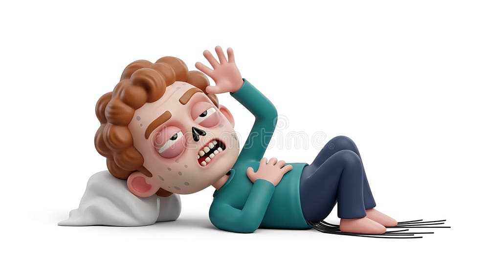 Cartoon Rendering Shows a Figure Lying Down, Appearing Ill, with a ...