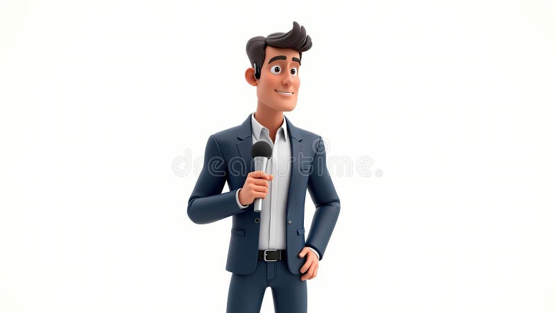 Cartoon Reporter with Microphone Stock Illustration - Illustration of ...