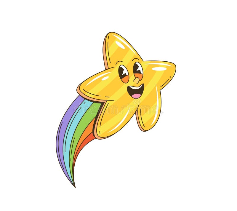 Cartoon Retro Groovy Star Personage Met Regenboog Vector Illustratie ... Cartoon Retro Groovy Star Personage Met Regenboog Vector Illustratie ...