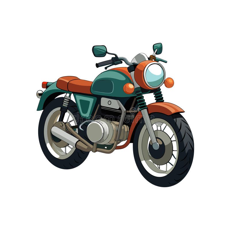 Cartoon Retro Motorcycle Vector Illustration on White Background Stock ...